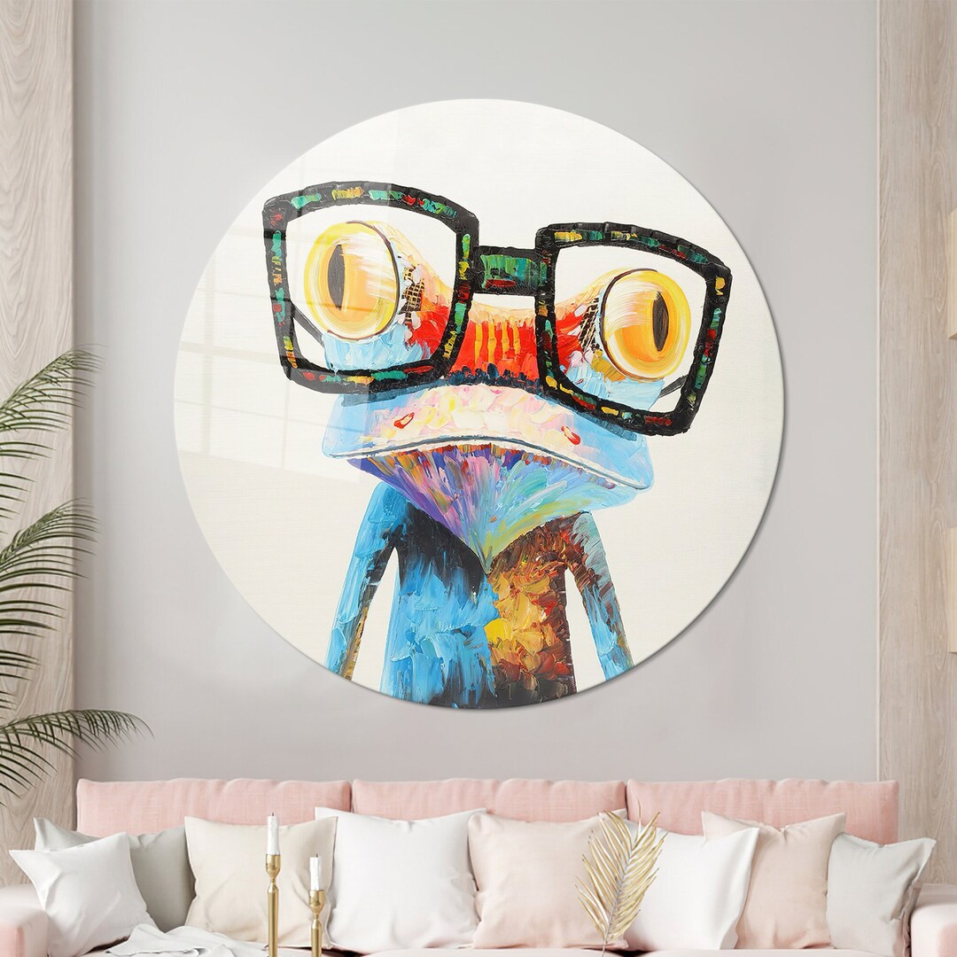Rainbow Frog With Glasses,glass Wall Decor,personalized Glass Art ...