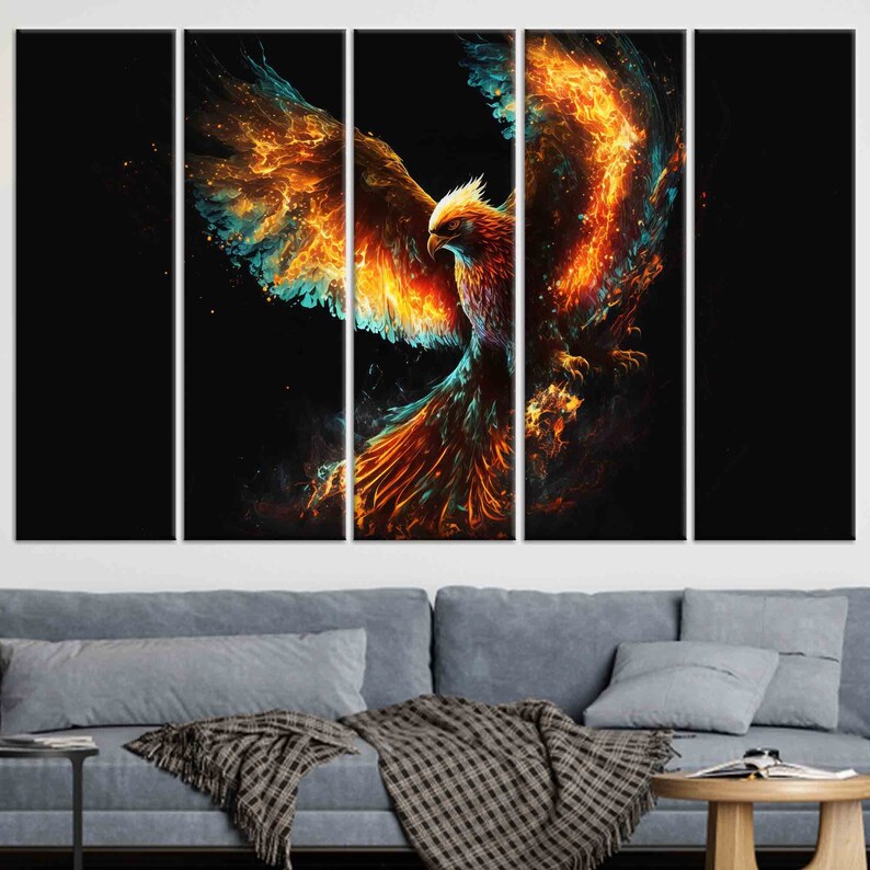 Personalized Gift, Phoenix Bird Wall Art, Animal Canvas Decor, Phoenix ...