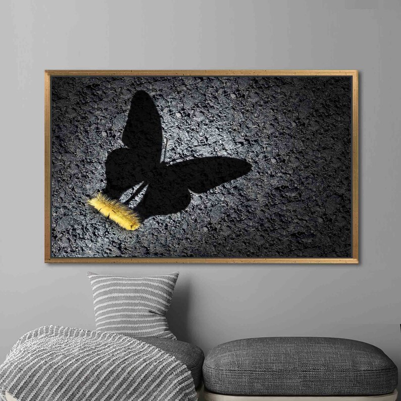 Caterpillar With Butterfly Shadow Poster – Surreal Motivational Canvas ...