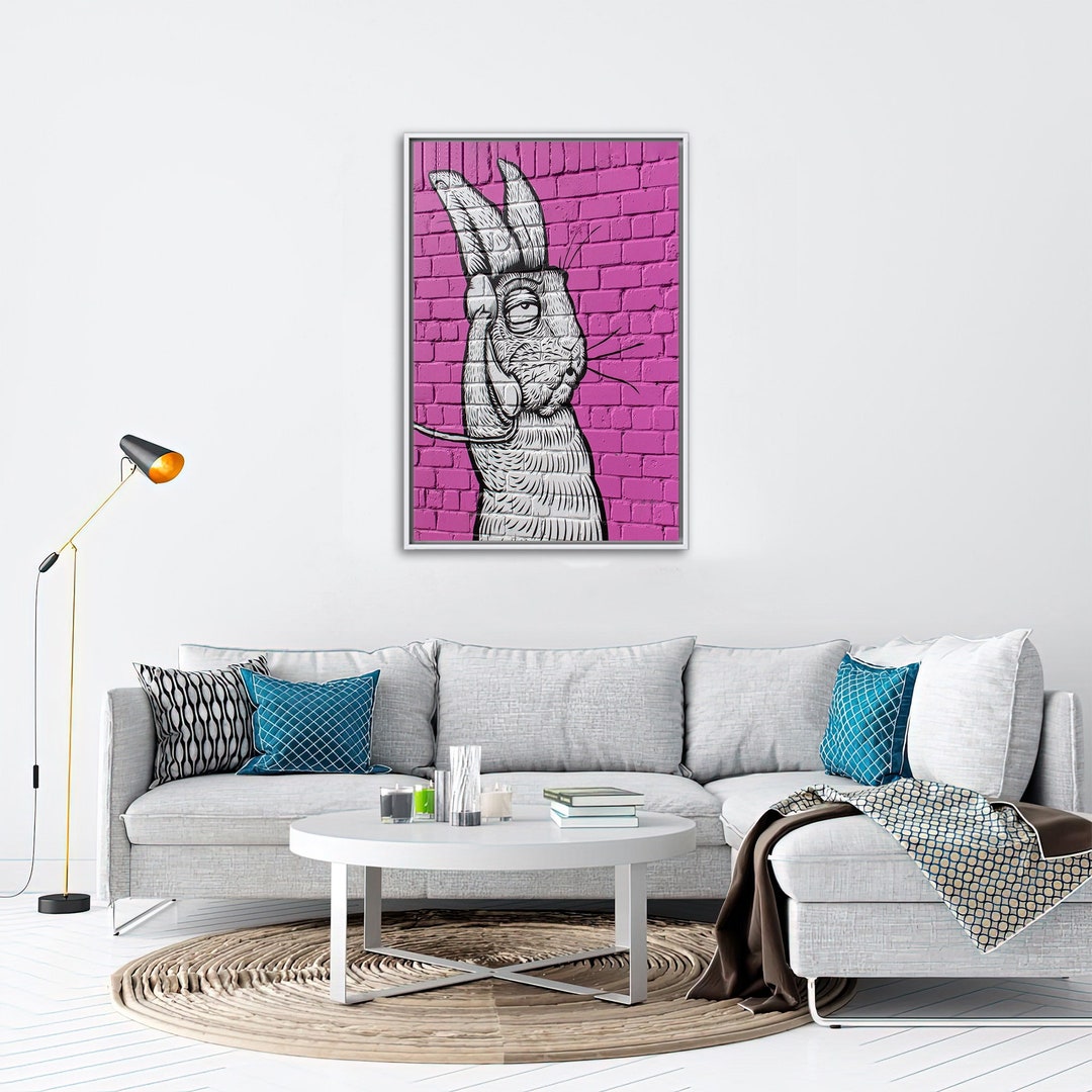 White Rabbit Wall Art, Modern Canvas, Wall Decoration, Rabbit Talking ...