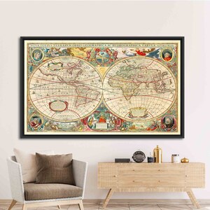 Antique World Map Wall Art, Old World Map Artwork, Vintage World Map ...