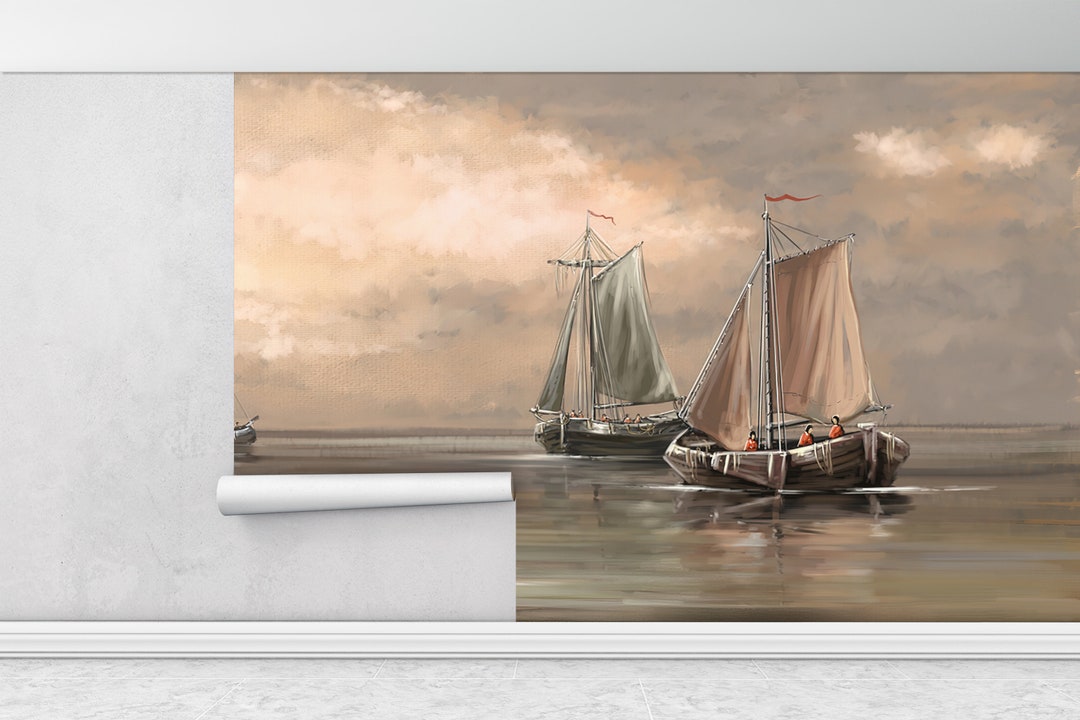 Custom Wall Paper,boat Mural,fisherman Wall Print,old Boat Wall Mural ...