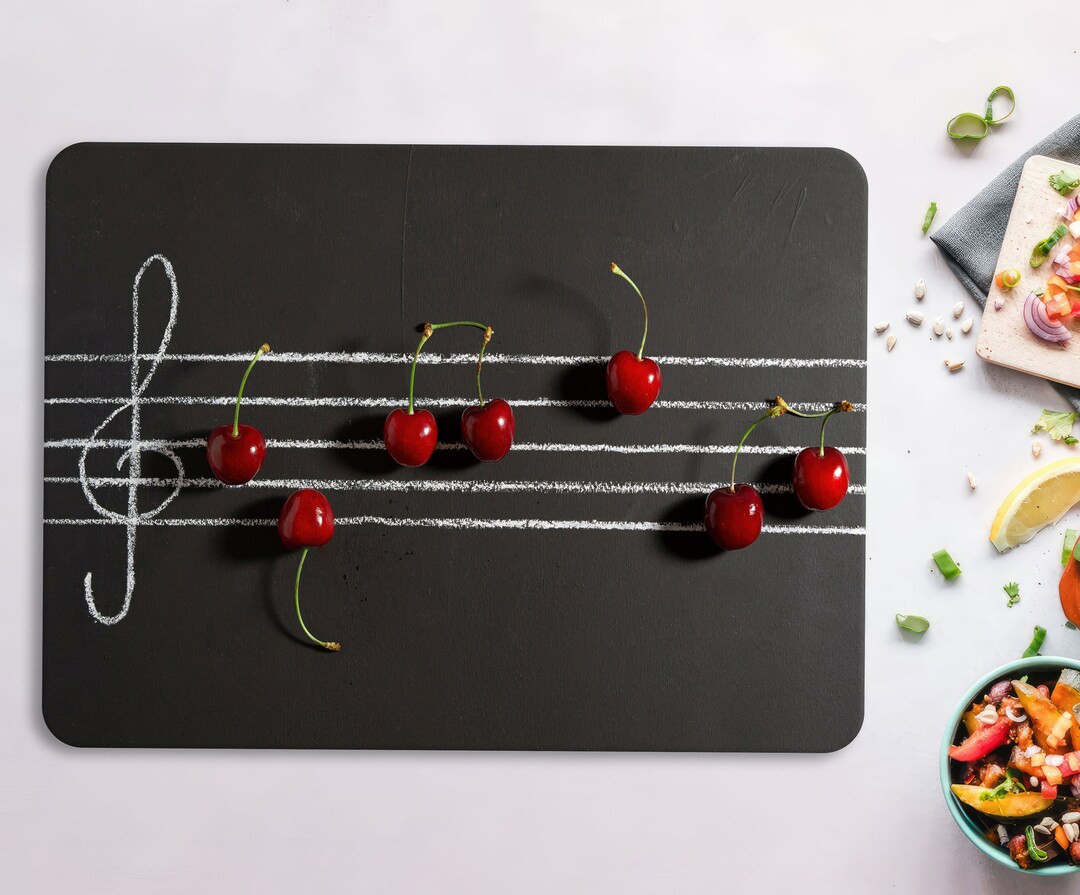 Music Notes Serving Board, Modern Chopping Board, Cherry and Music ...