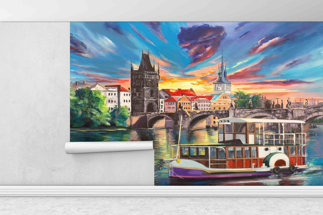 Prague View Wall Poster, Oil Wall Decals, Prague City Landscape Digital ...