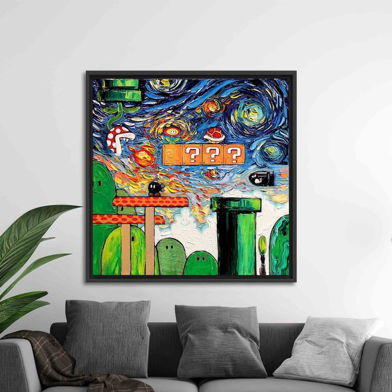 Mario World Van Gogh Super Mario Wall Art Abstract Wall Art - Etsy