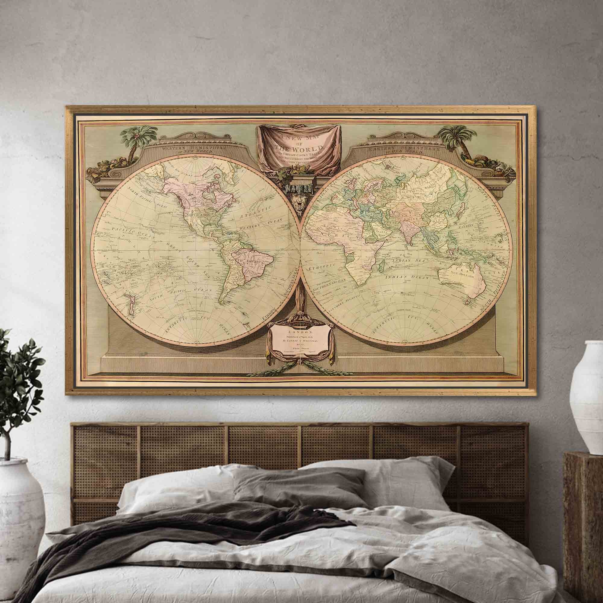 A New Map of the World, Antique World Map Artwork, Map Wall Decor, Old ...