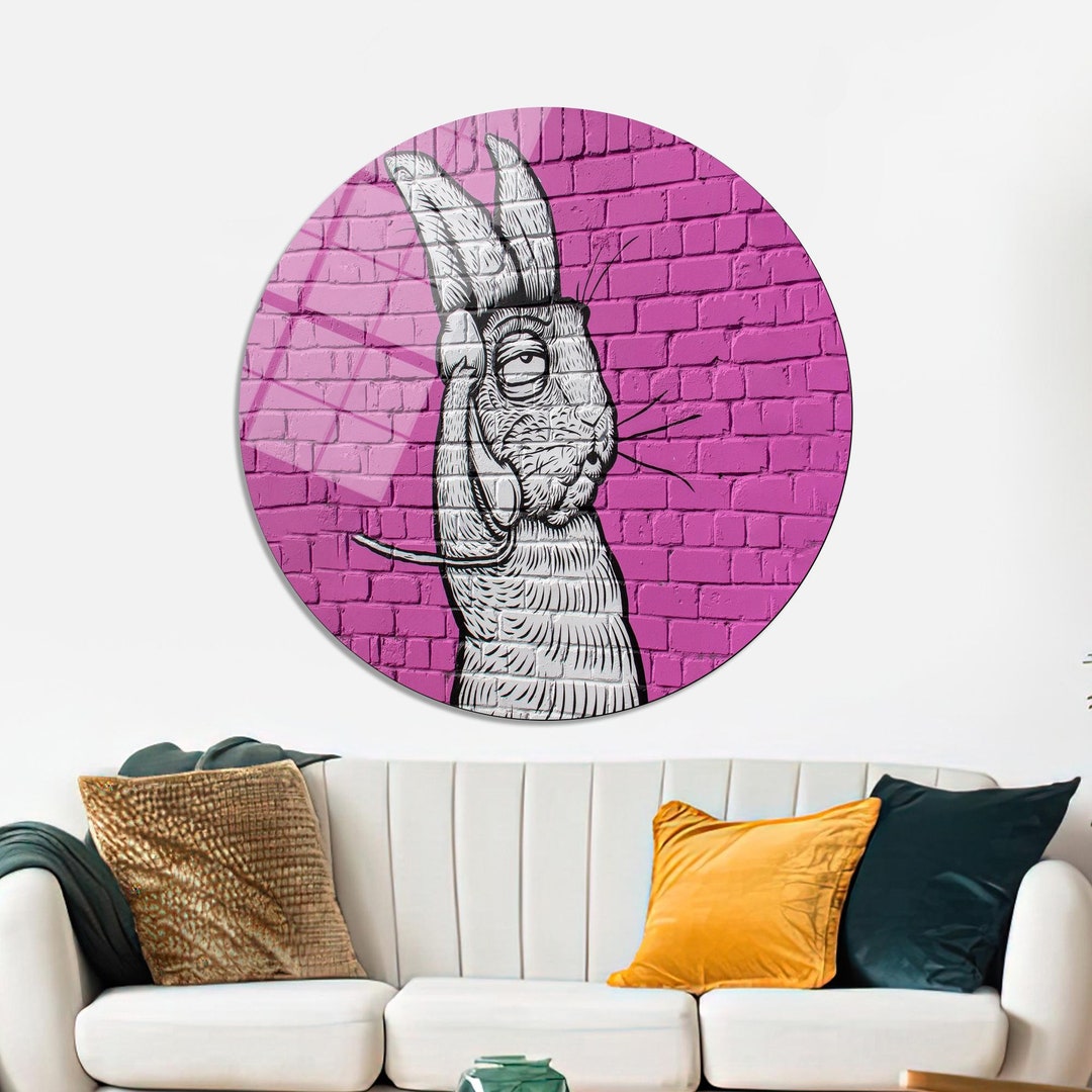 White Rabbit Wall Decor, Rabbit Talking on the Phone Glass Printing ...