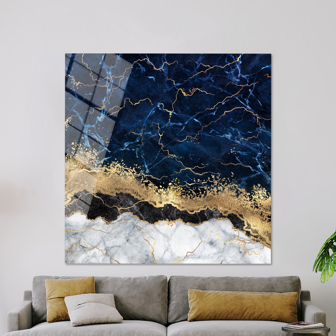 Alcohol Ink Glass Wallblue Glass Wall Artcustom Glass Printing Wall Arttempered Glassglass