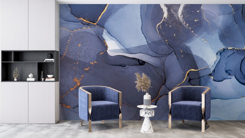 Custom Wall Paper Blue Wallpaper Alcohol Ink Wall Art - Etsy