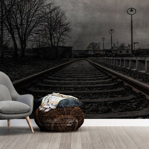 Train Station Wall Mural, Train Track Wall Paper, Railroad Wall Paper ...