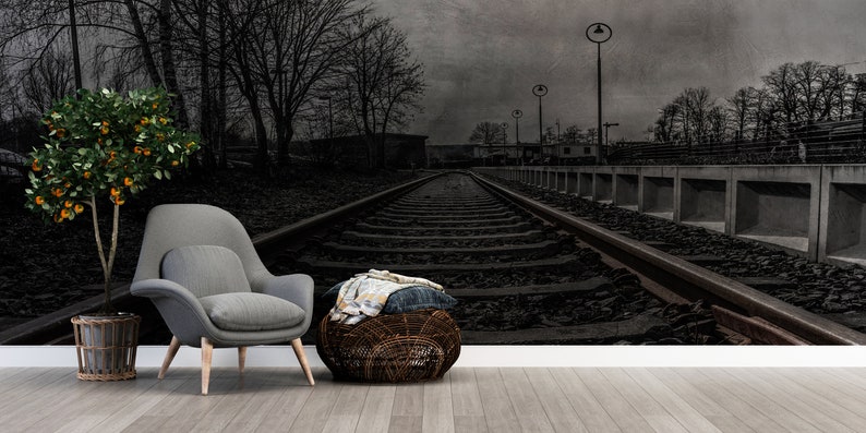 Train Station Wall Mural Train Track Wall Paper Railroad - Etsy
