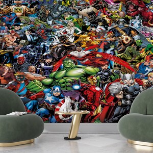 Game Room Wall Poster,marvel Heroes,bright Wall Paper,wall Paper Peel ...