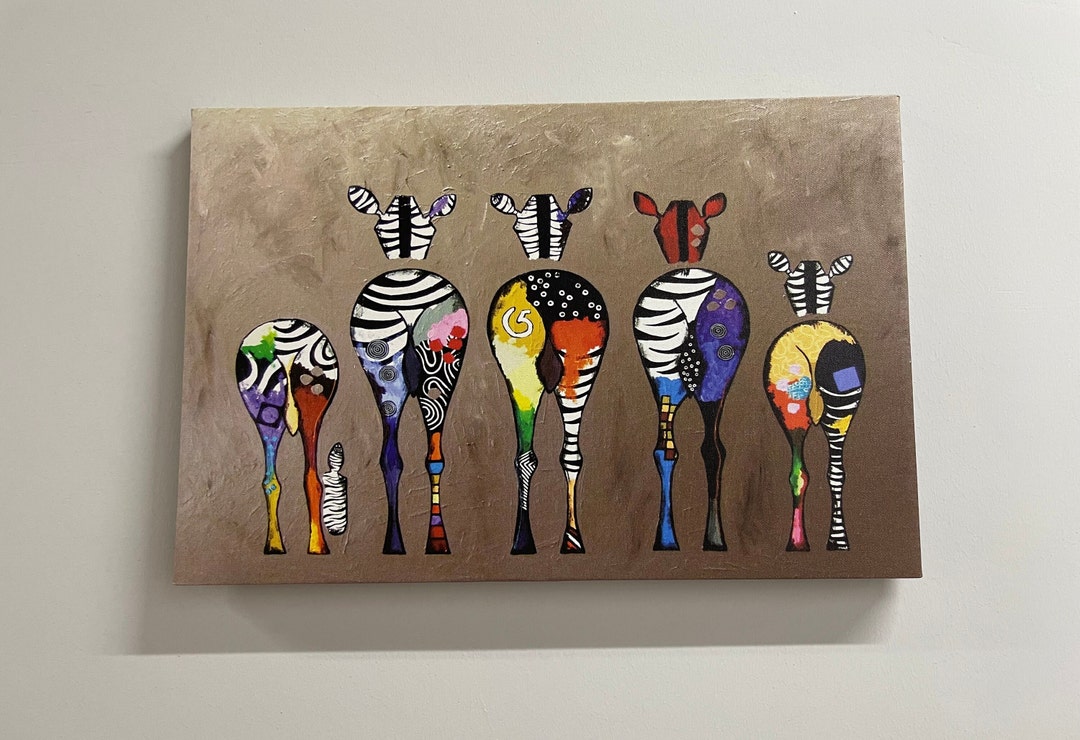 Five Zebra Art, Fashion Poster, Banksy Canvas, Abstract Zebra Wall Decor, Street Canvas ...
