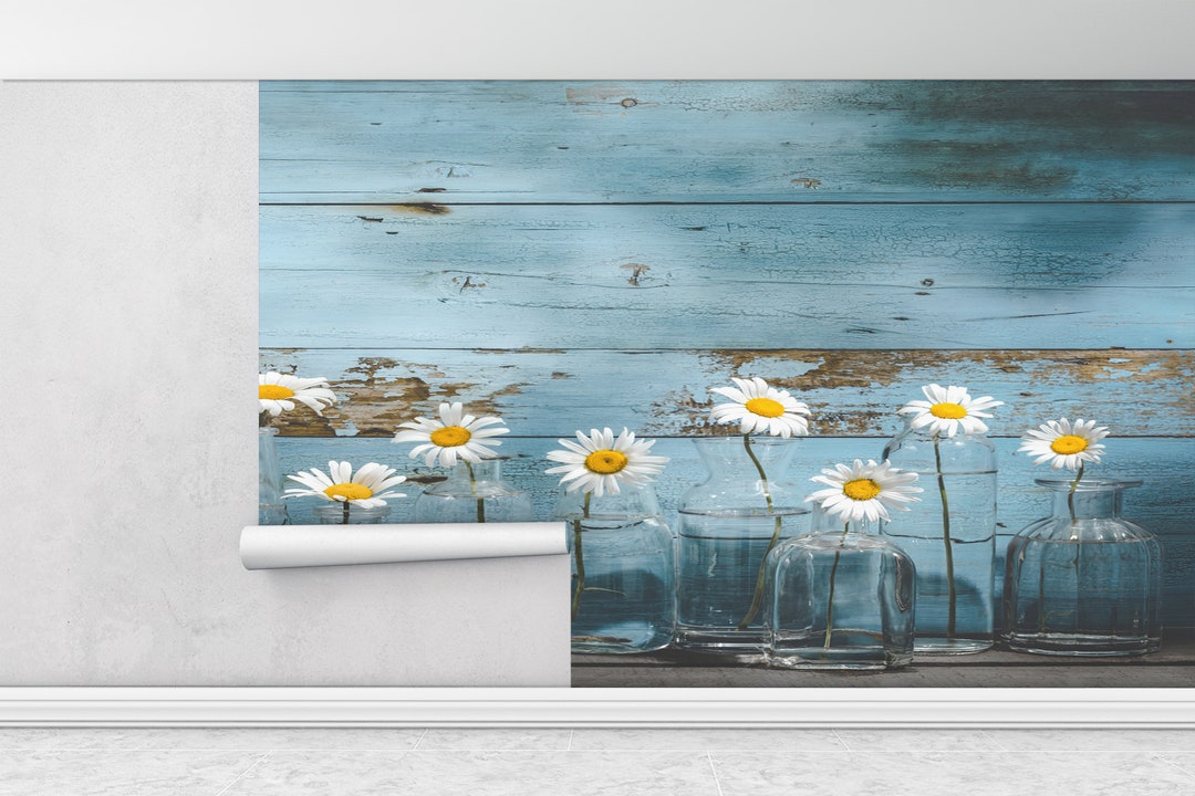 Daisy Flower in Glass Bottles,wall Paper Peel and Stick,modern Wall ...