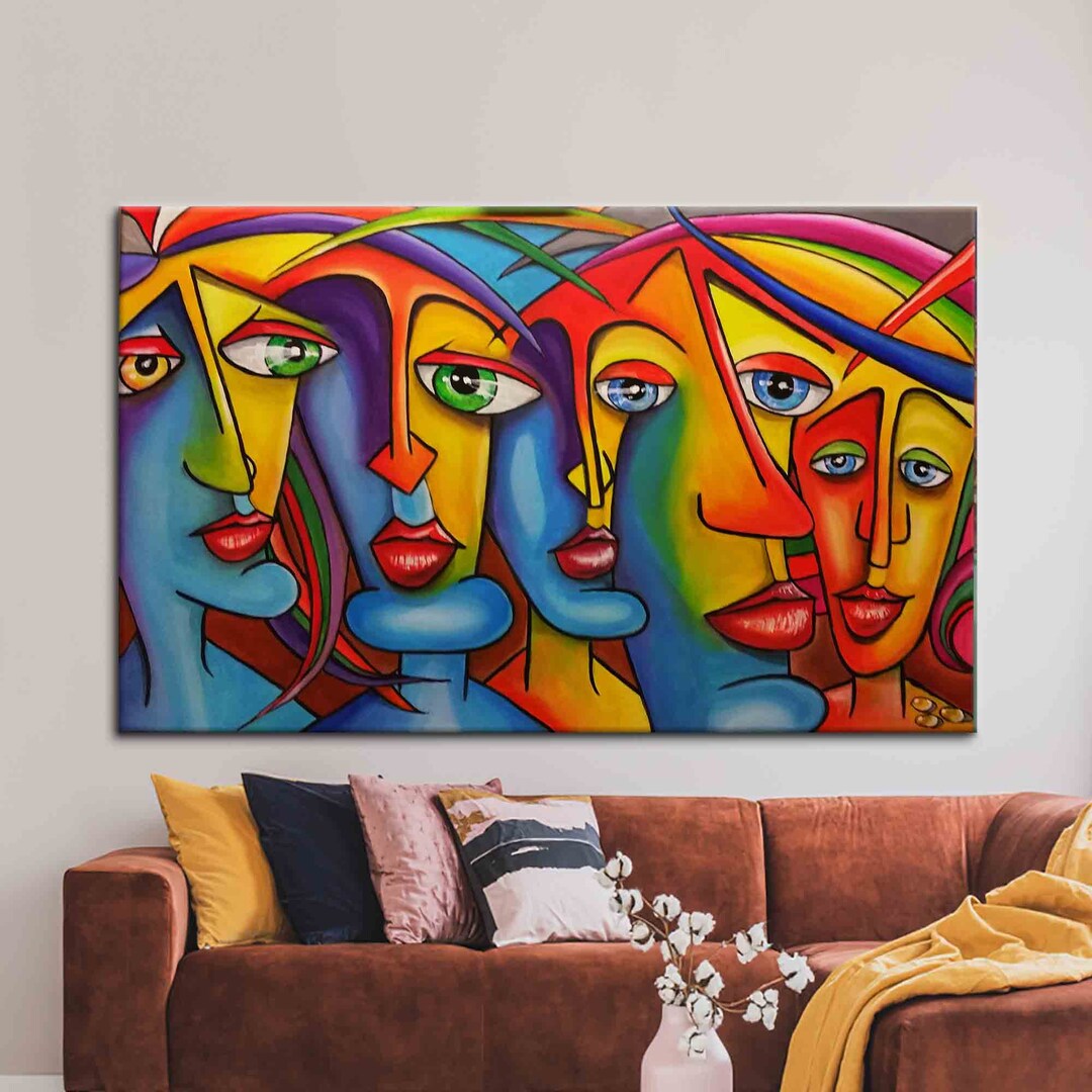 Human Face Artwork, Colorful Portrait Wall Art, Modern Art Canvas ...