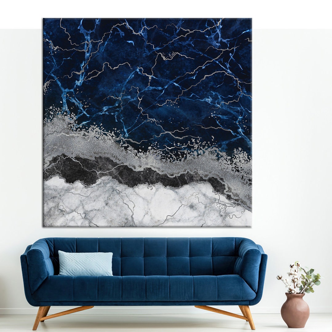 Navy Blue Marble Art, Alcohol Ink Artwork, Blue and Silver Art ...