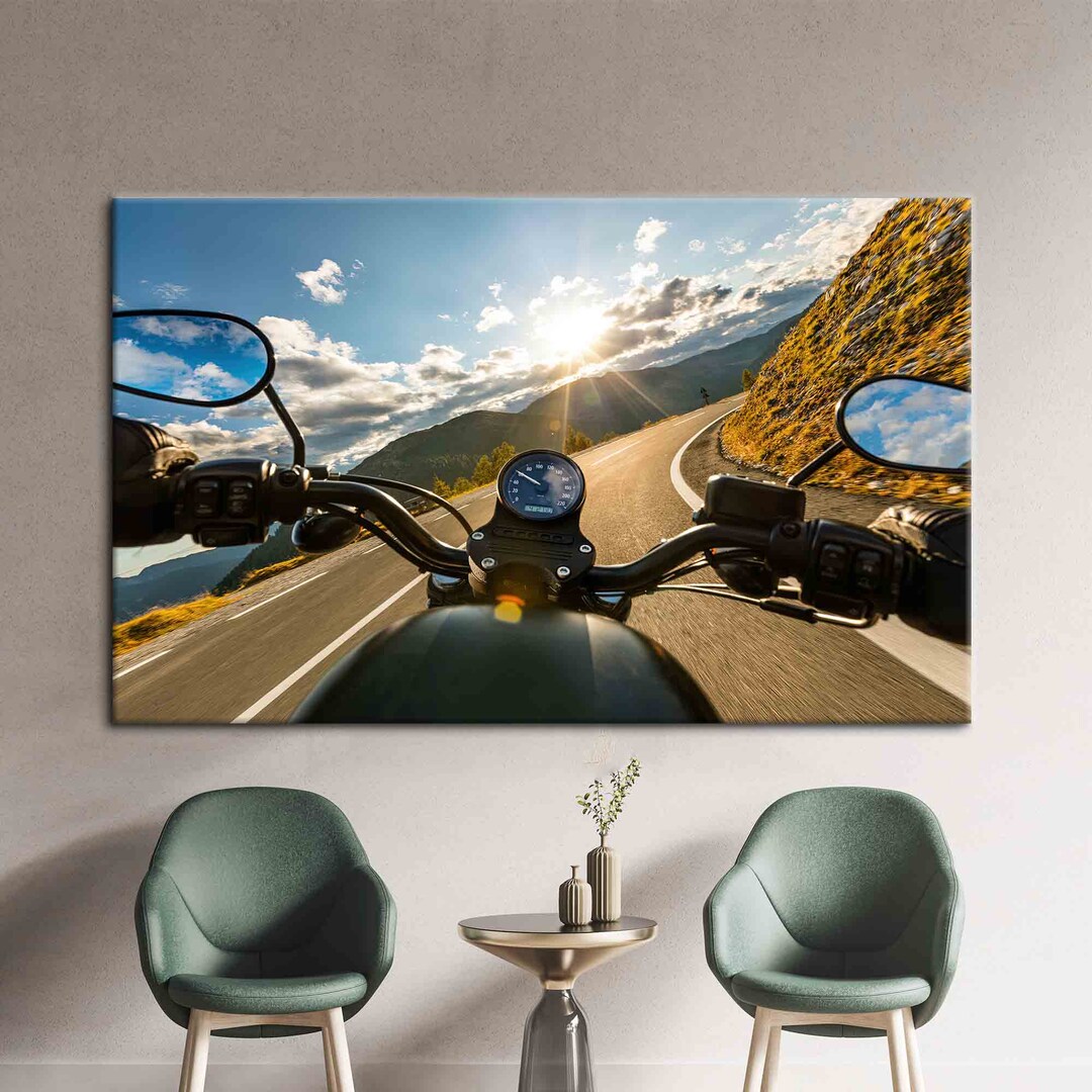 Open Road Wall Decor, Road View Wall Decor, Motorcycle View Printed ...