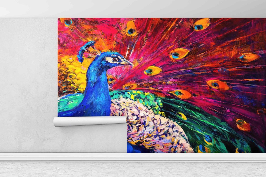 Animal Digital Paper, Colorful Peacock Wall Poster, Peacock Wall Decor ...