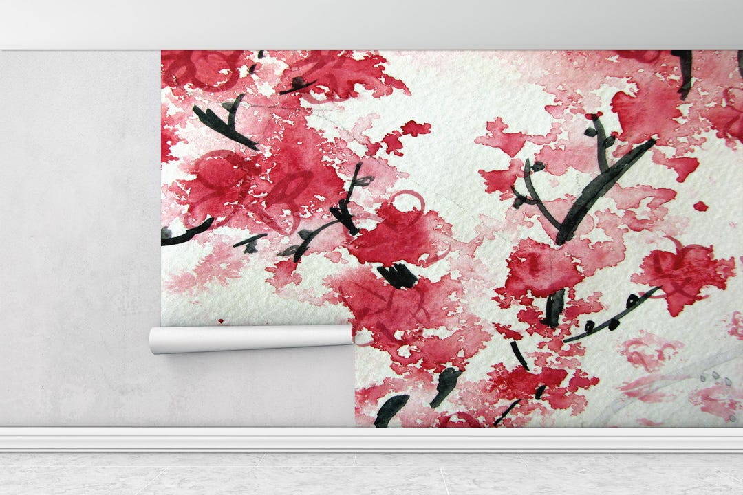 Red Wallpaper, Landscape Paper Art, Gift for Her, Japanese Cherry ...