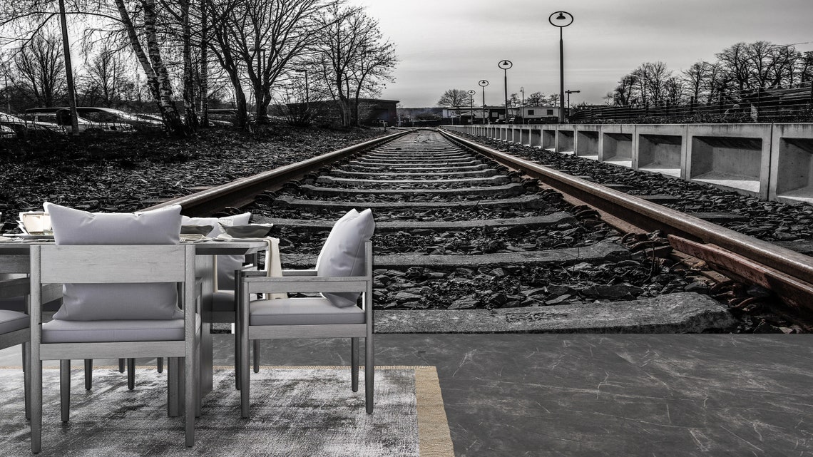 Train Station Wall Mural Train Track Wall Paper Railroad - Etsy