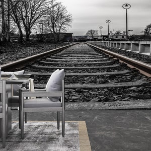 Train Station Wall Mural, Train Track Wall Paper, Railroad Wall Paper ...