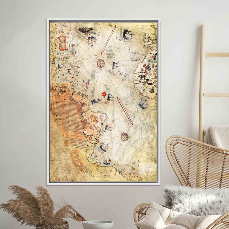 Piri Reis Map Map Canvas Antique Map Canvas Trendy Art - Etsy