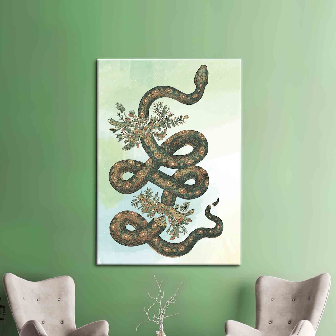 Floral Snake Illustration Canvas, Abstract Snake Wall Art, Animal Art ...