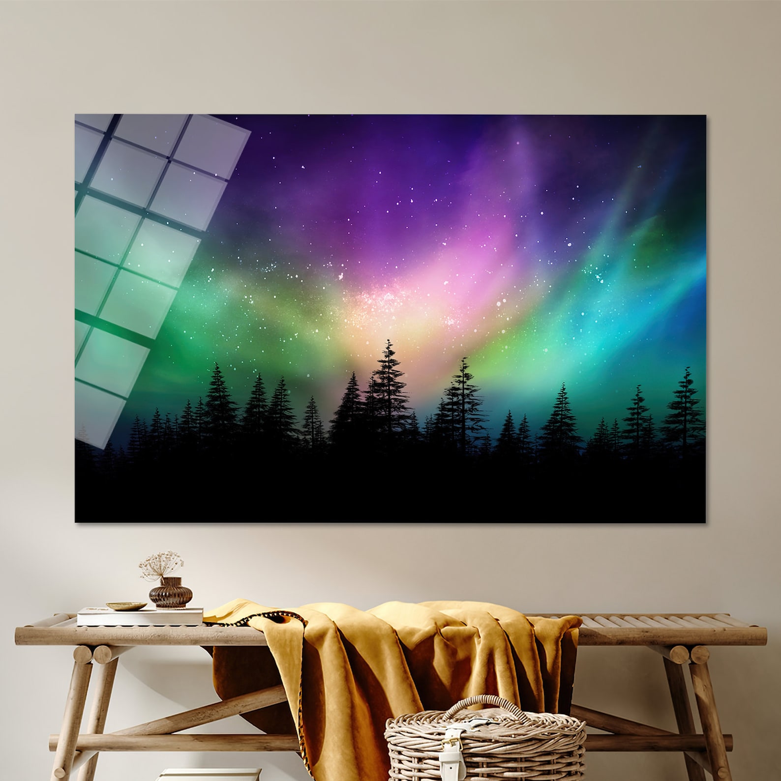 Aurora Borealis Glass,colorful Sky Glass Art,glass Wall Decor,mural Art ...