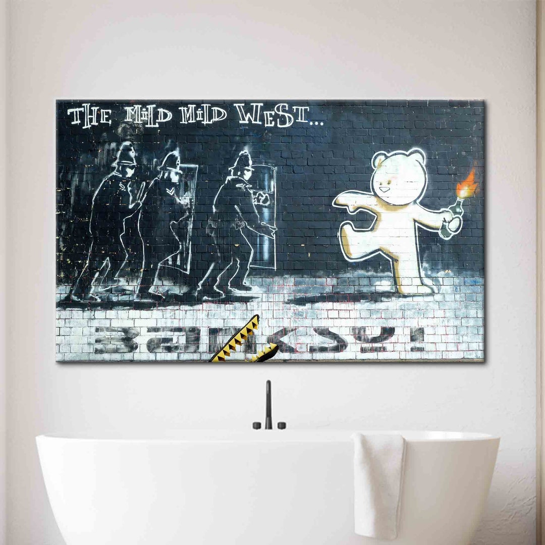 Banksy Coctail Teddy Bear, Banksy Canvas Art, Abstract Wall Decor ...