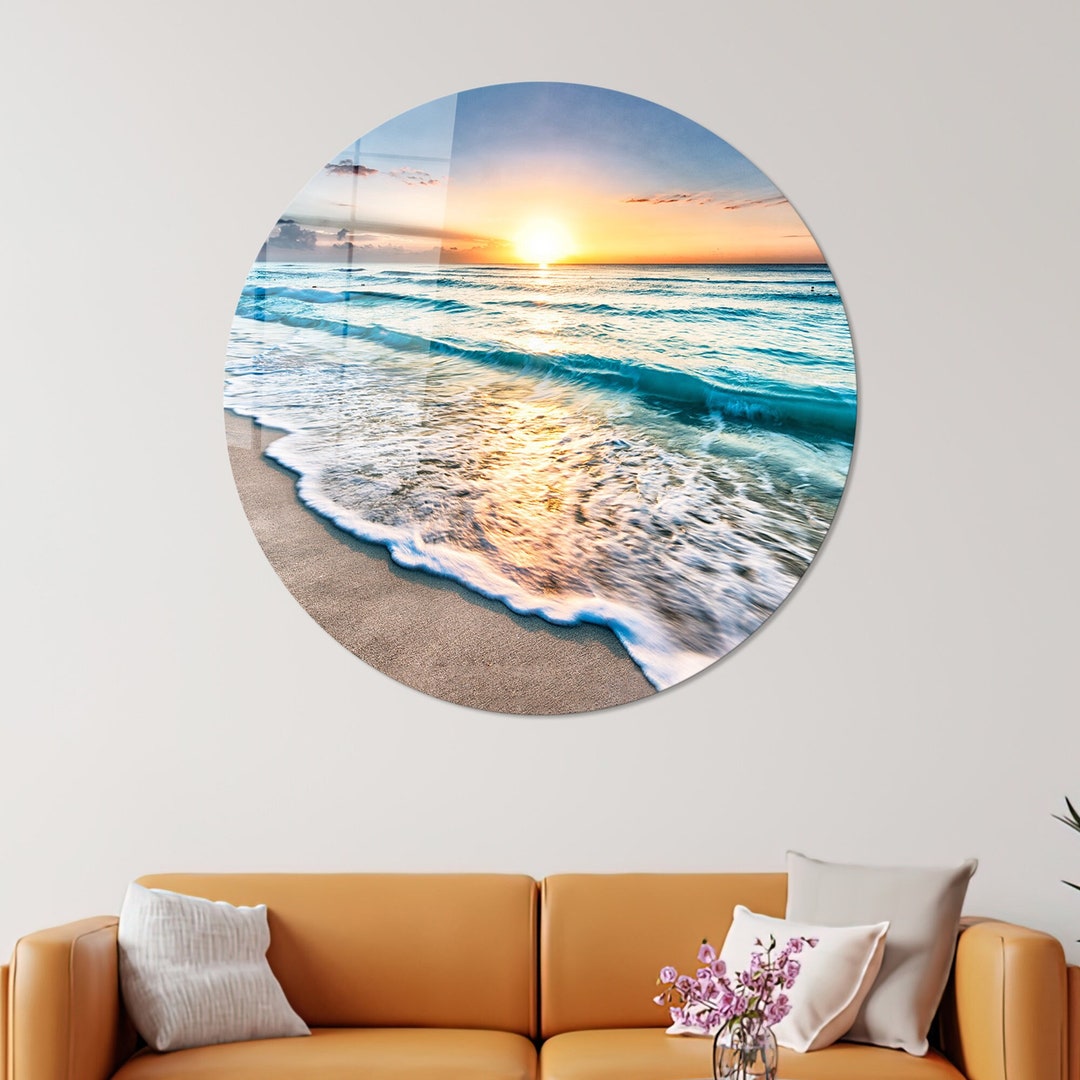 Beach View Wall Art, Glass Custom for Art, Sunset at the Ocean, Glass ...