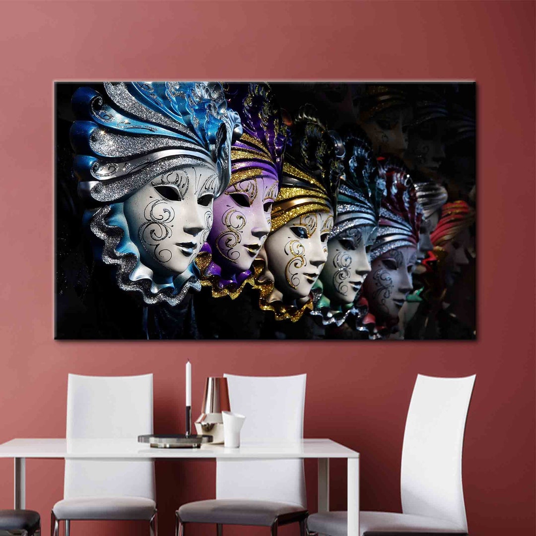 Venetian Mask, Traditional Mask Printed, Venice Masks Canvas, Venetian ...