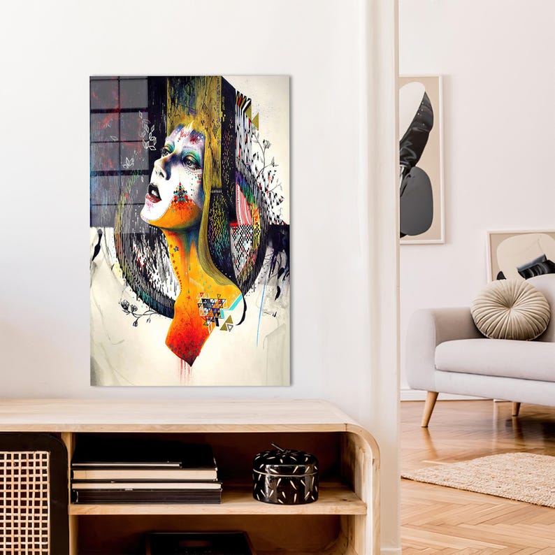 Woman Portra Glass Wall Art, Abstract Woman Portrait Wall Art, Woman ...