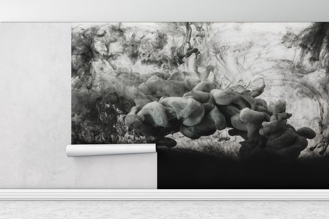 Black Smoke Mural, Gray Wallpaper, Abstract Wall Mural, Smoking Wall ...