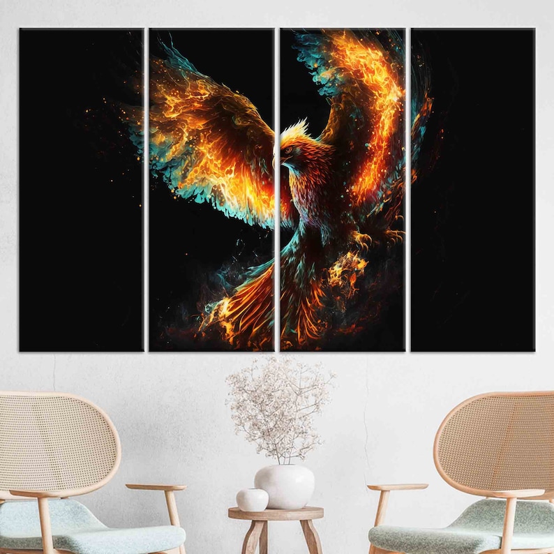 Personalized Gift, Phoenix Bird Wall Art, Animal Canvas Decor, Phoenix ...