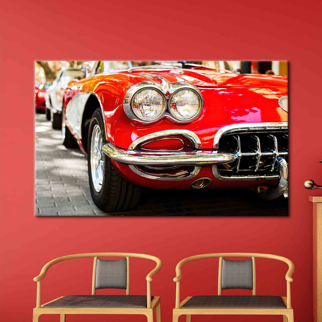 Classic Car Artwork, Vintage Car Art, Office Canvas, Car Art, Red ...