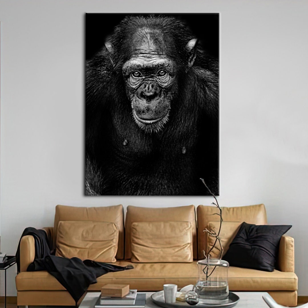 Old Monkey Poster, Monkey Poster, Animal Artwork, Old Monkey Art Canvas ...