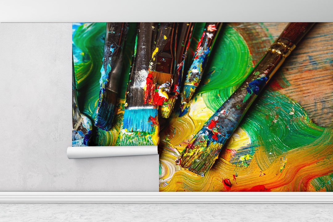 Paint Wall Stickers, Vinyl Wallpaper, Oil Wall Paper, Colorful Brush ...