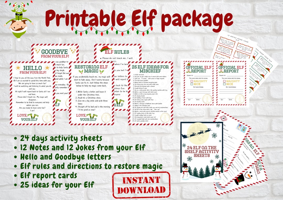 Printable Elf Package - 24 Days of Activity Sheets, Notes, Joke, Report ...