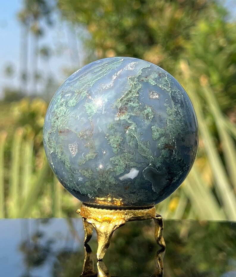 60MM Beautiful Moss Agate Sphere, Crystal Ball Stone, Metaphysical ...
