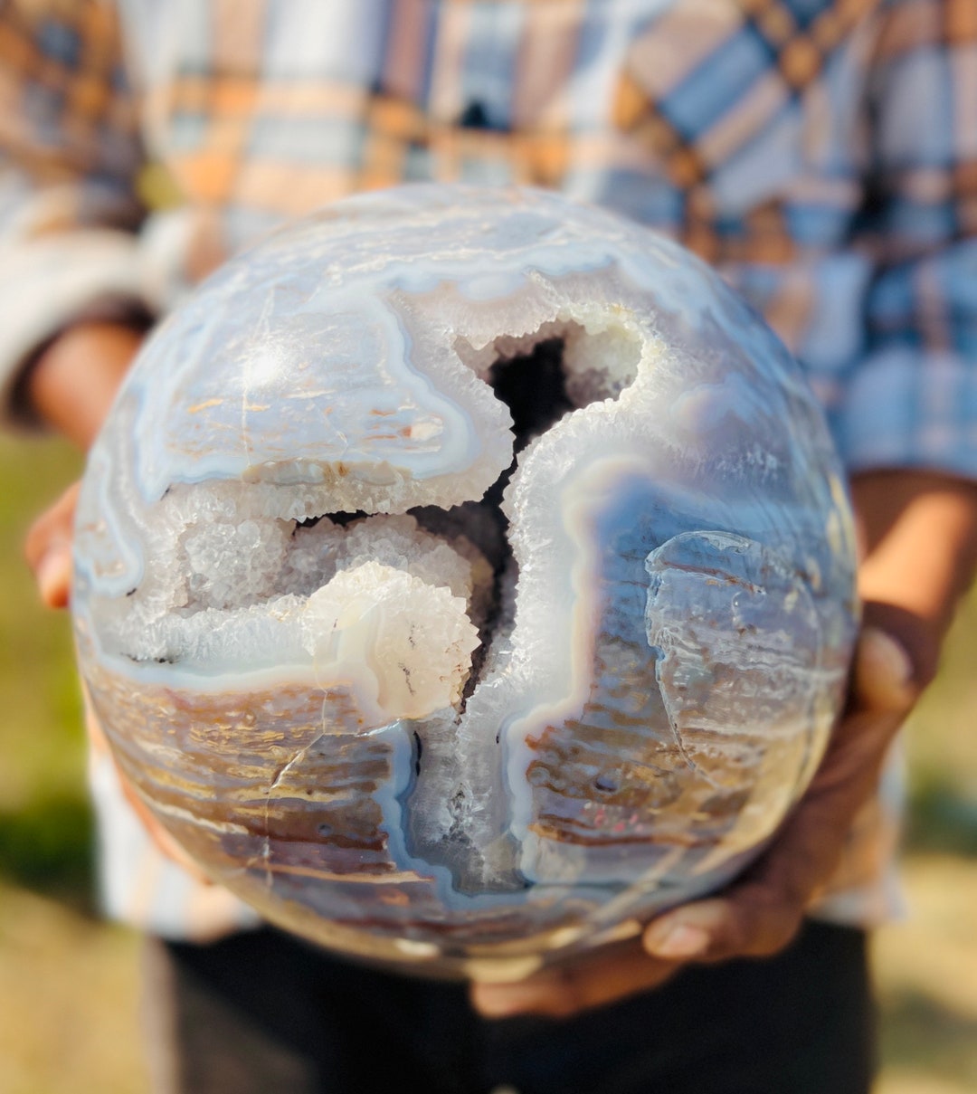245 Mm Huge Grey Ocean Jasper Large Druzy Sphere ,metaphysical Crystal ...