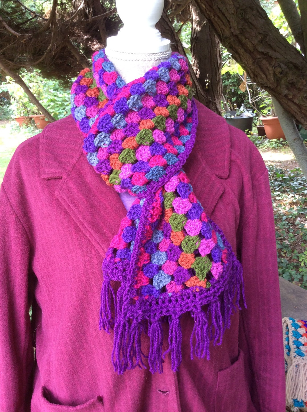 Retro Crochet Granny Stitch Scarf - Etsy