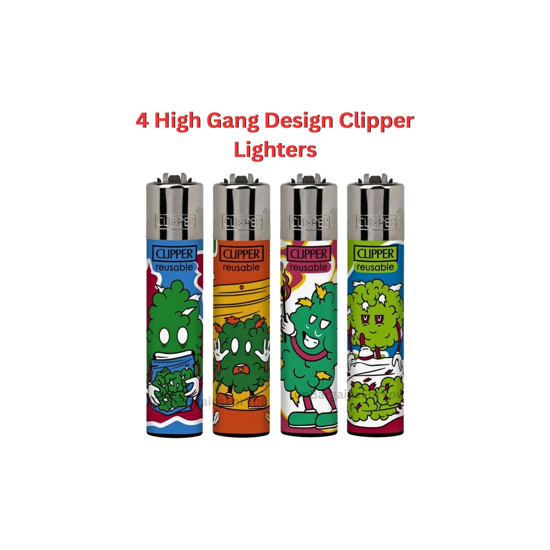 4 X Clipper Lighters HIGH GANG Set Design Full Set Gas Refillable Flint ...