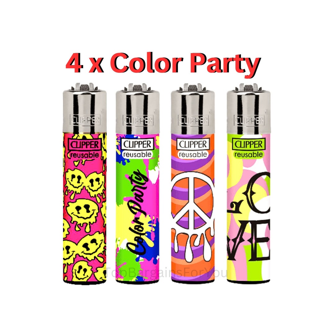 4 X Clipper Lighters COLOR PARTY Design Full Set Rare Gas Refillable ...