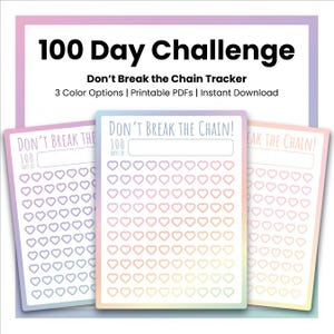 100 Days Challenge Tracker: Rainbow Hearts Habit Tracker (printable PDF ...