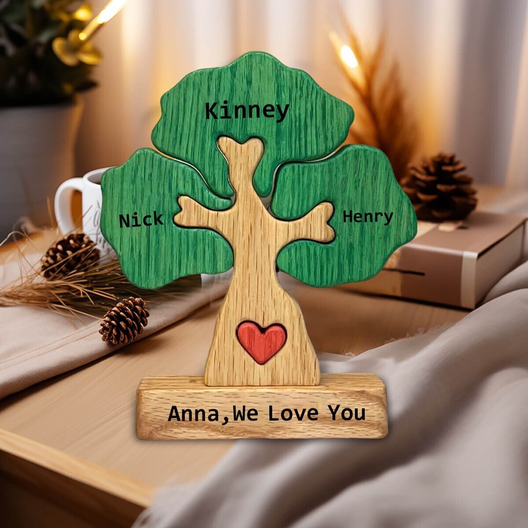 Custom Wooden Family Tree Puzzle, Personalized DIY Engraved Family Name ...