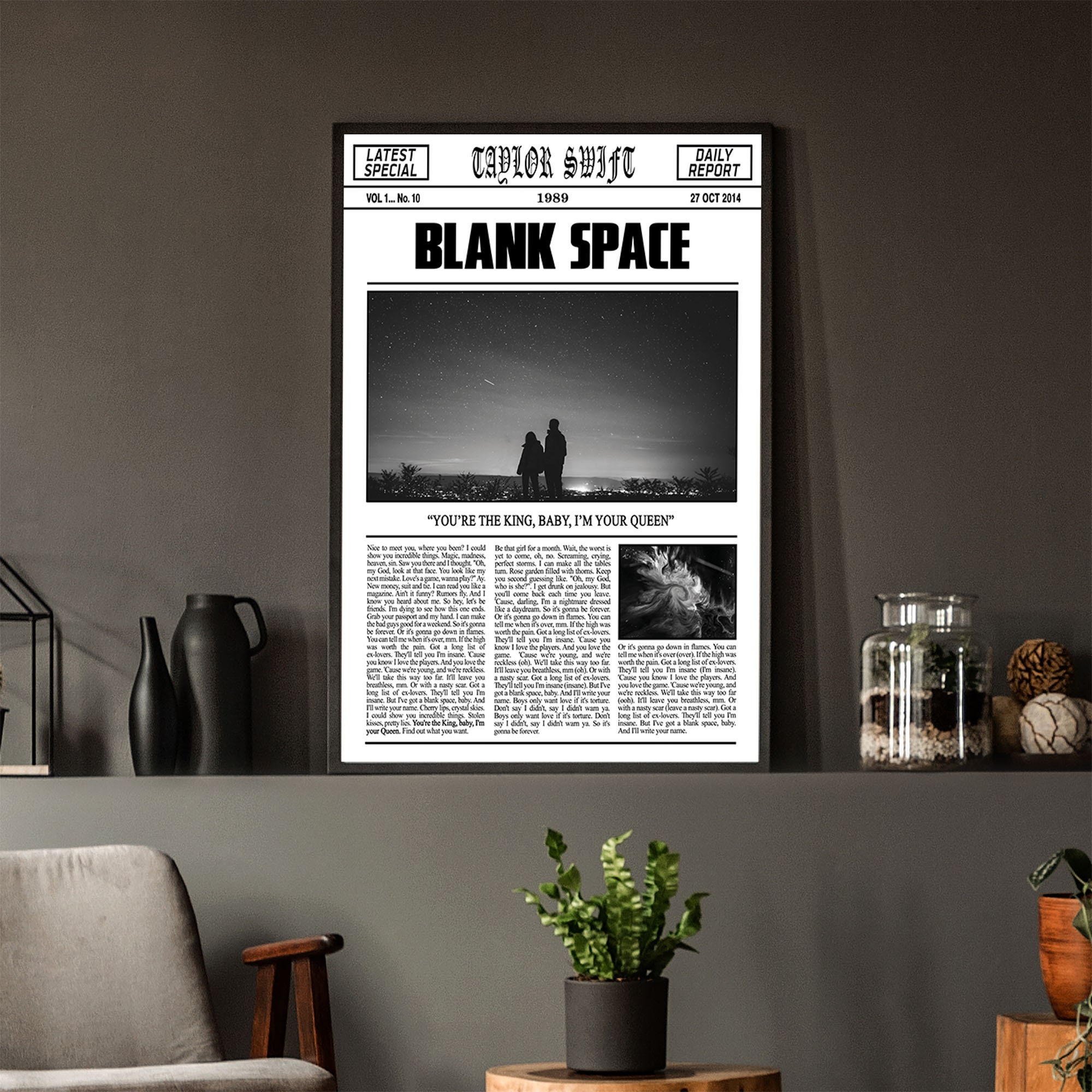 Taylor Swift Newspaper Print, Blank Space Lyrics Print, 1989 Print ...