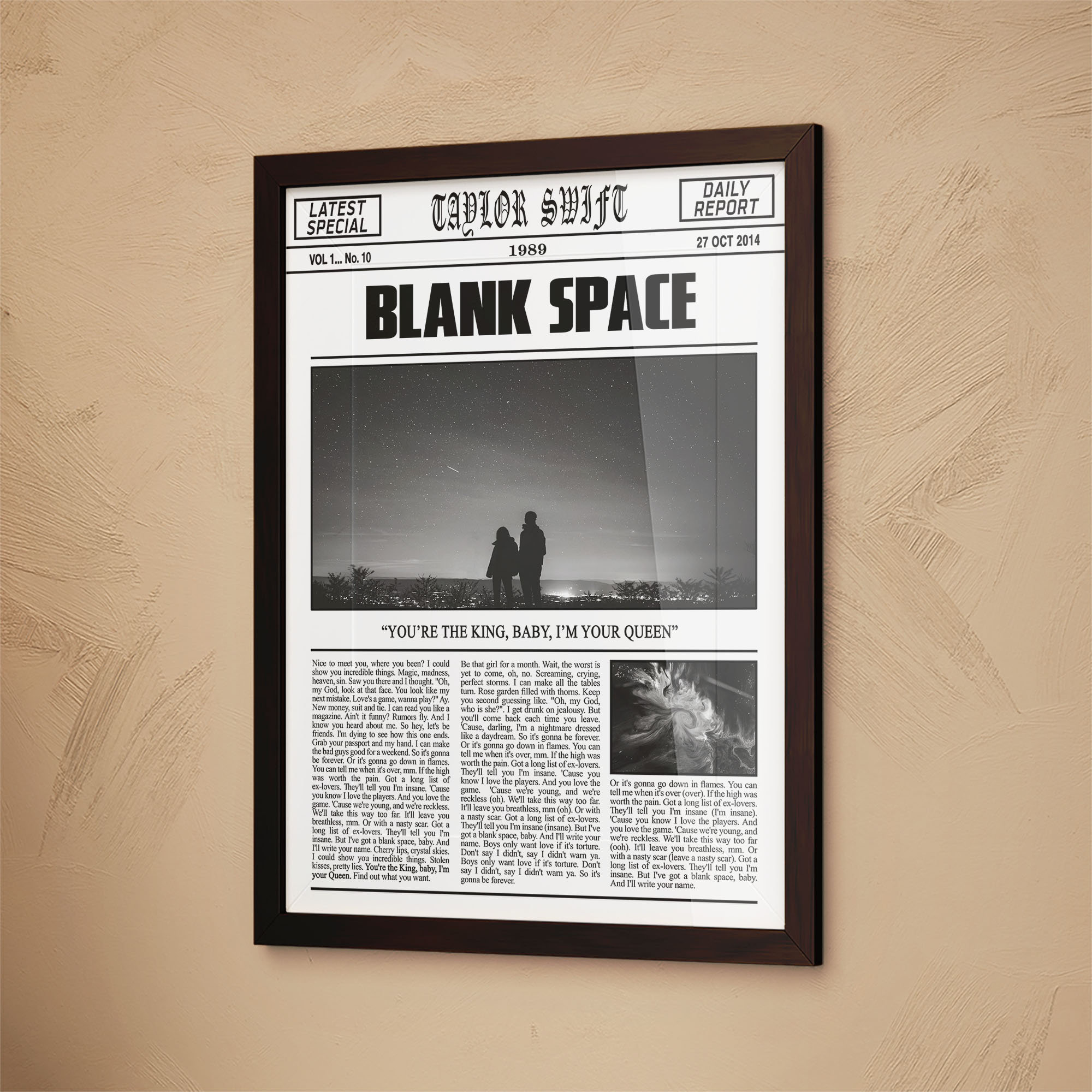 Taylor Swift Newspaper Print, Blank Space Lyrics Print, 1989 Print ...