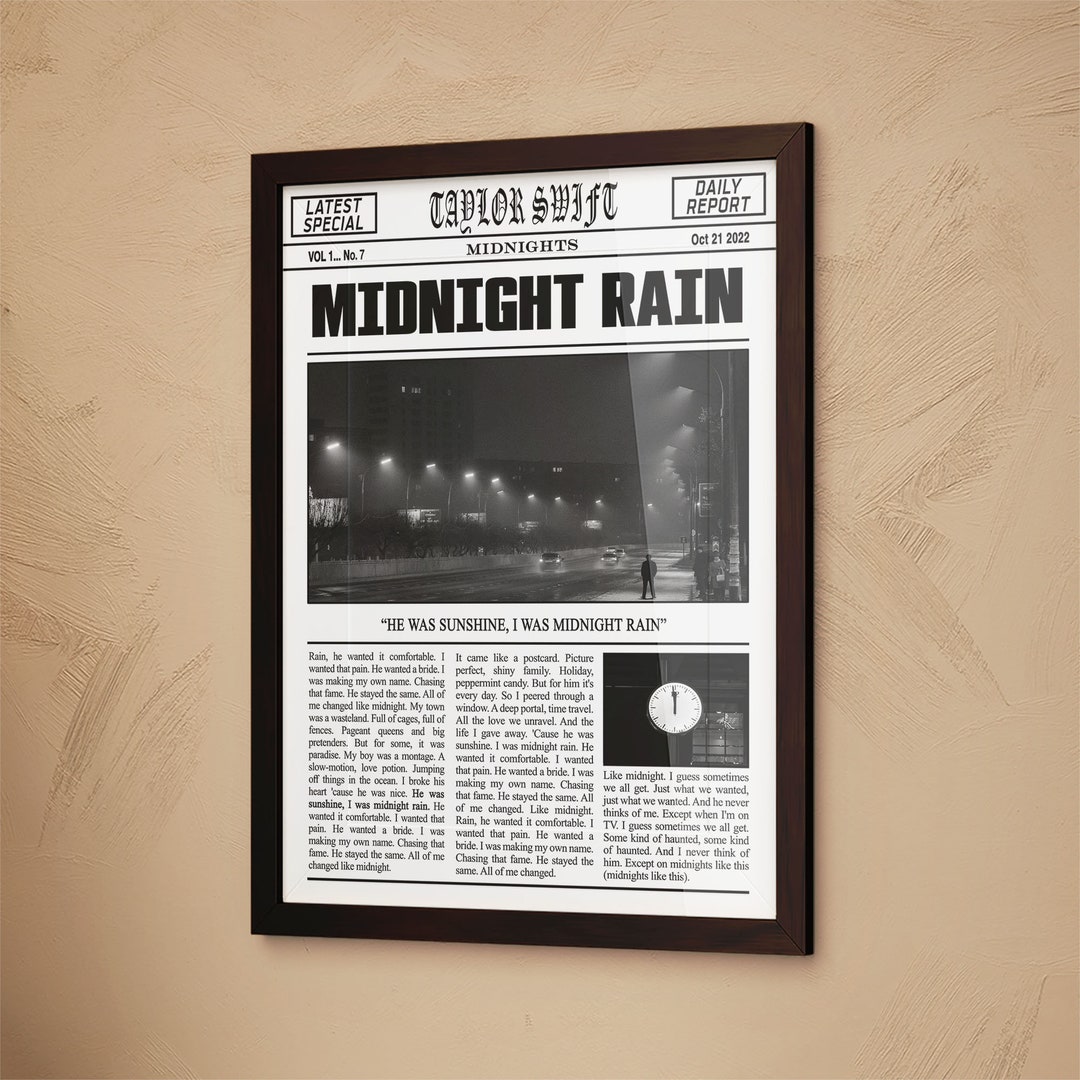 Taylor Swift Newspaper Print, Midnight Rain Lyrics Print, Midnight ...