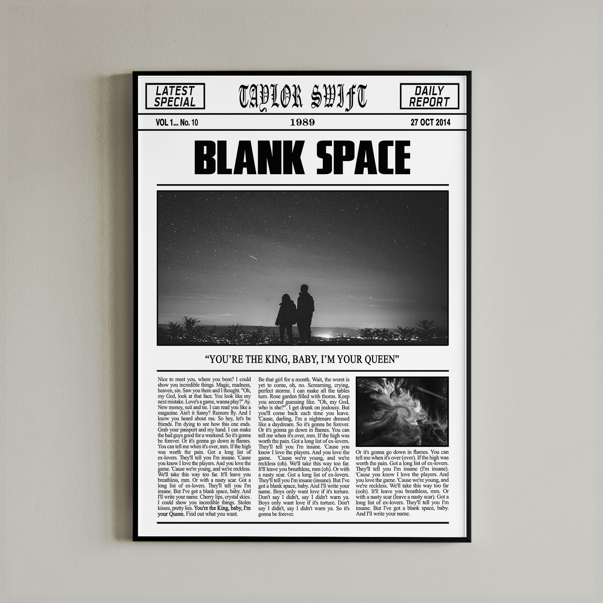Taylor Swift Newspaper Print, Blank Space Lyrics Print, 1989 Print ...