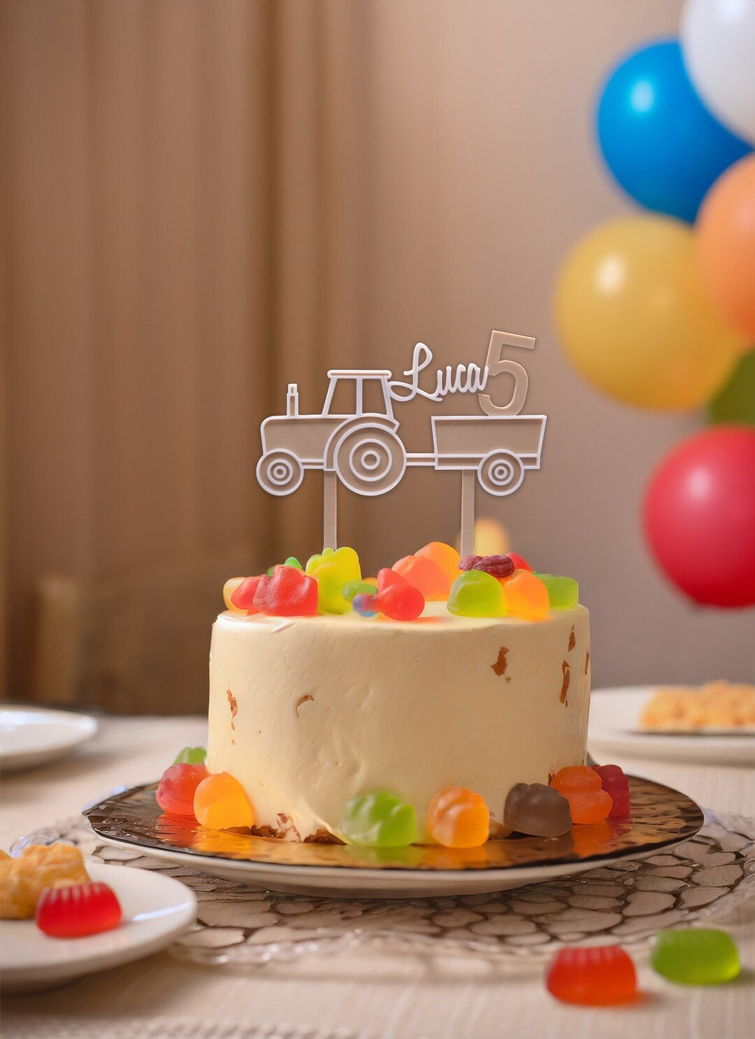 Traktor Cake Topper mit Name und Zahl, personalisierter Tortenstecker ...